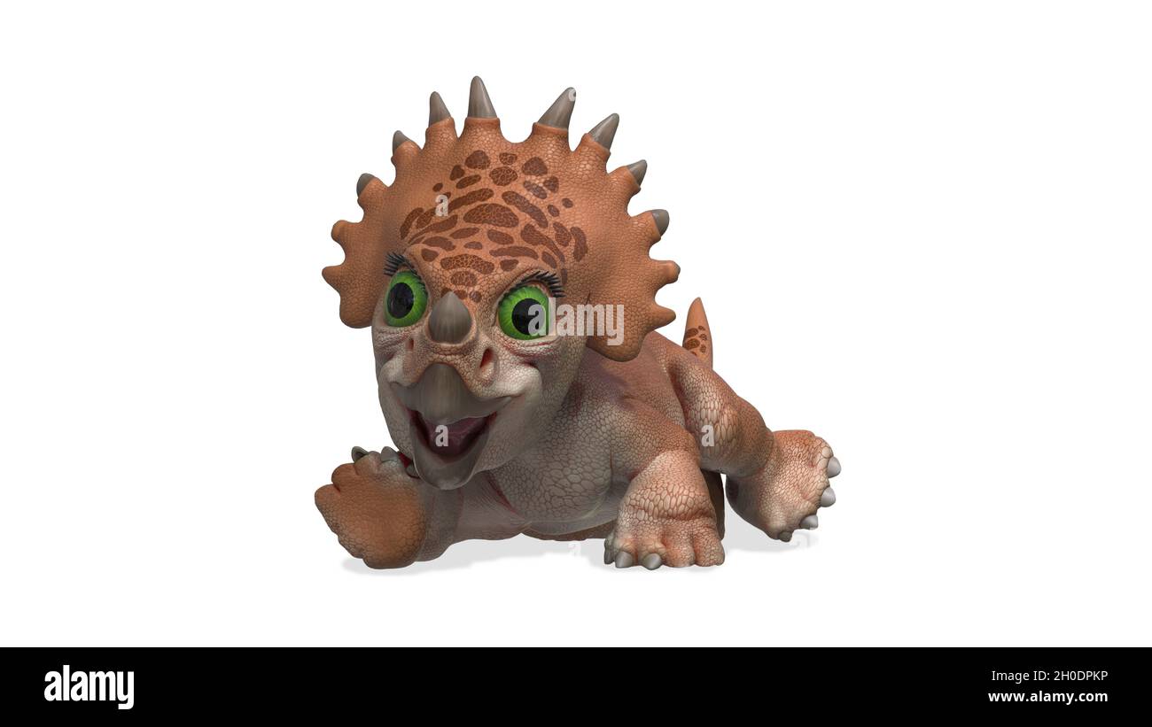 Artwork of a baby Styracosaurus, lying down and facing forward with ...