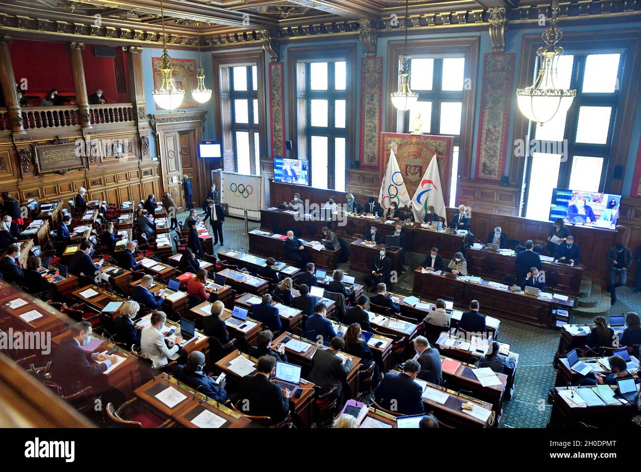 Paris, France, October 12, 2021. Meeting of Council of Paris on JO 2024 ...