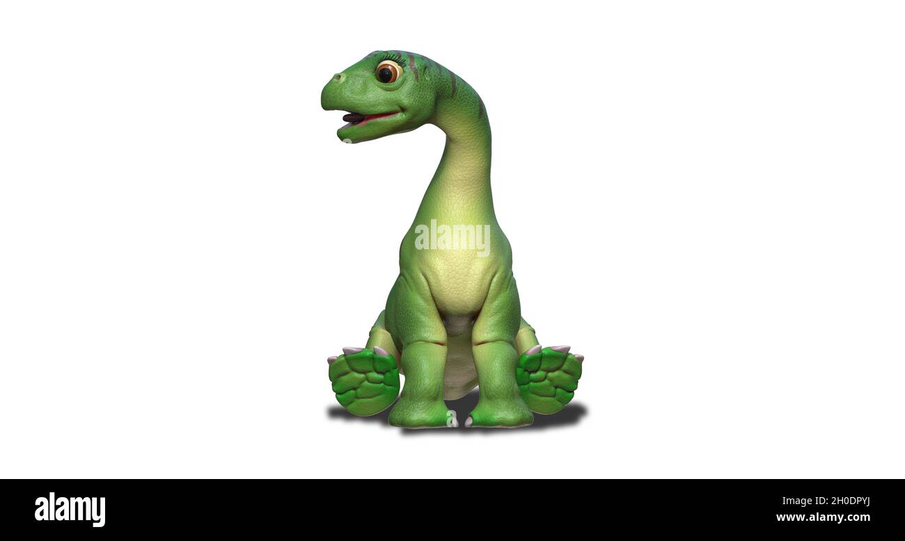 Artwork of a baby dinosaur Diplodocus, sitting and looking to the left ...