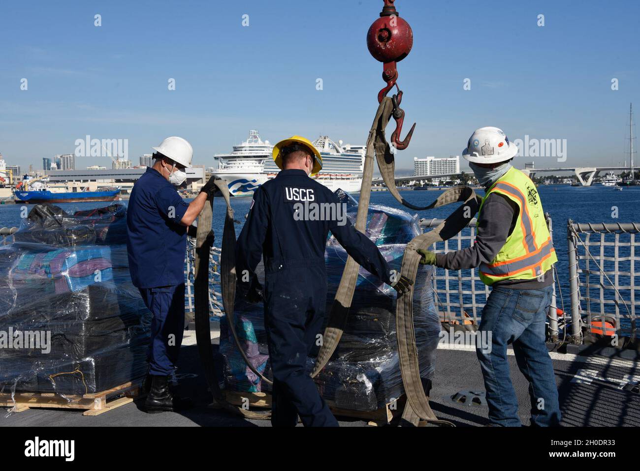 The Coast Guard Cutter Campbell (WMEC 909) crew and crane operator ...