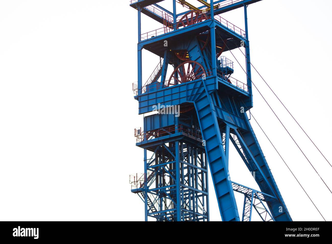 The elevator of the hoist shaft in the black coal mine. Coal mine hoist ...