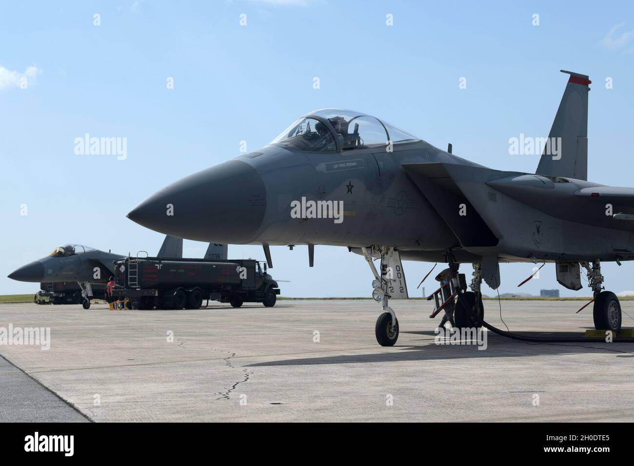 The 18th Logistics Readiness Squadron refuels two F-15C Eagles during a ...