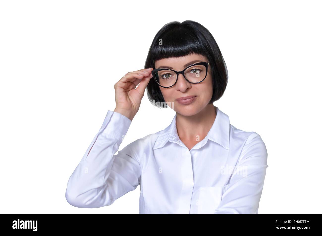 A Middle Aged Woman With Dark Hair Wearing Glasses And A White Shirt 4122