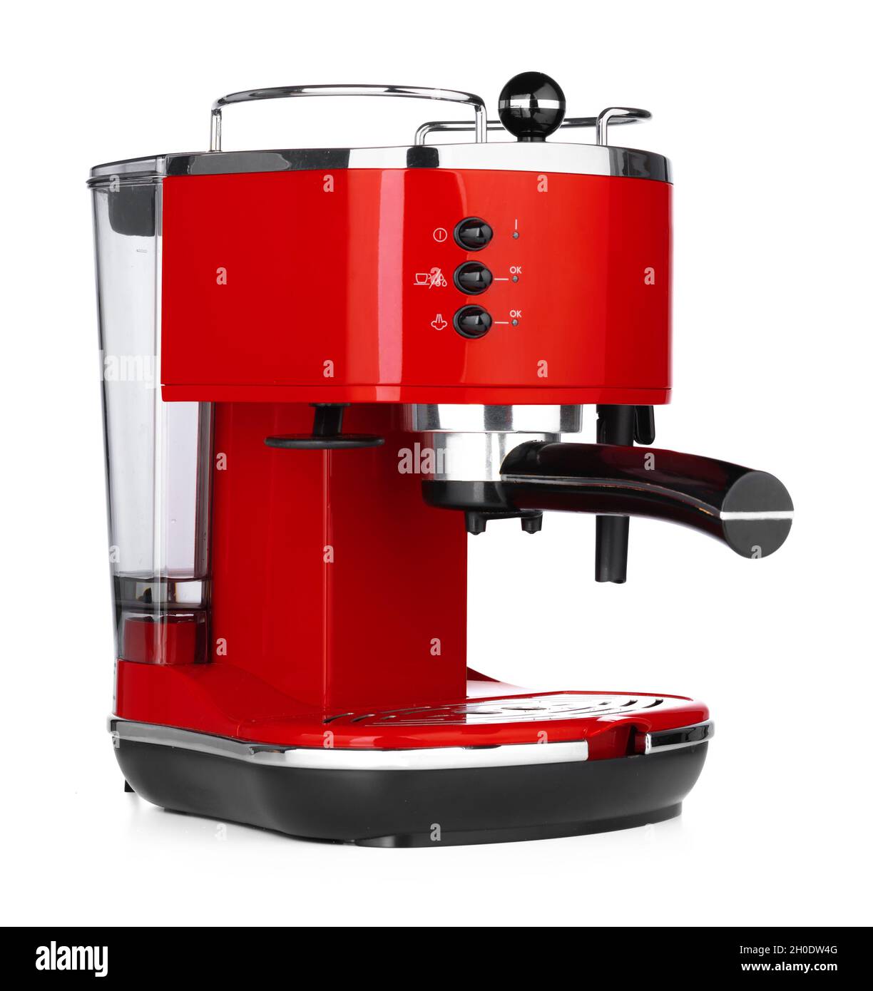 Stylish red coffee machine isolated on white background Stock Photo - Alamy