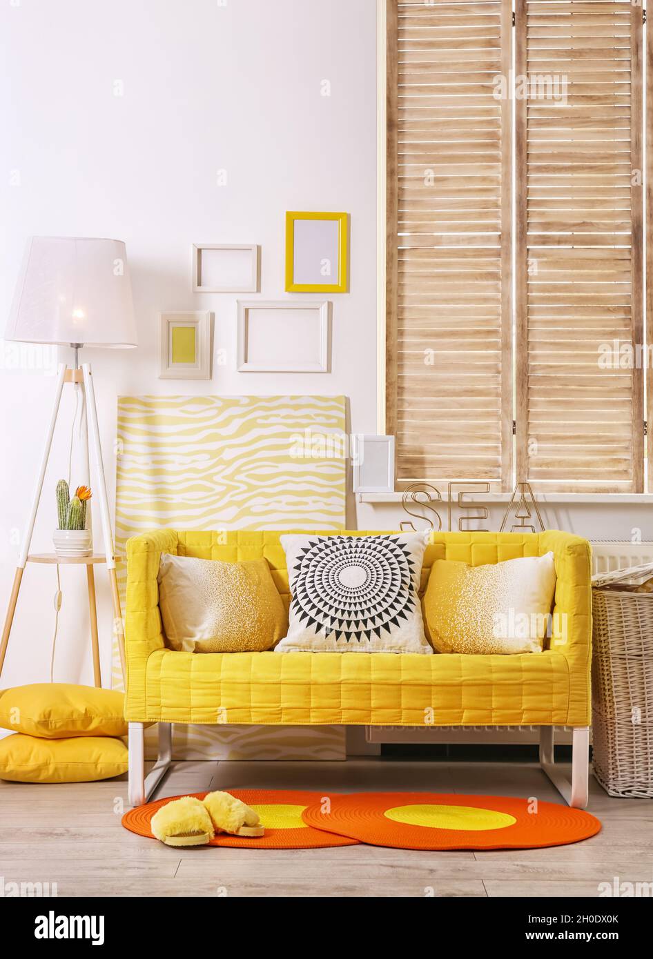 Elegant living room interior with comfortable sofa. Home design in ...