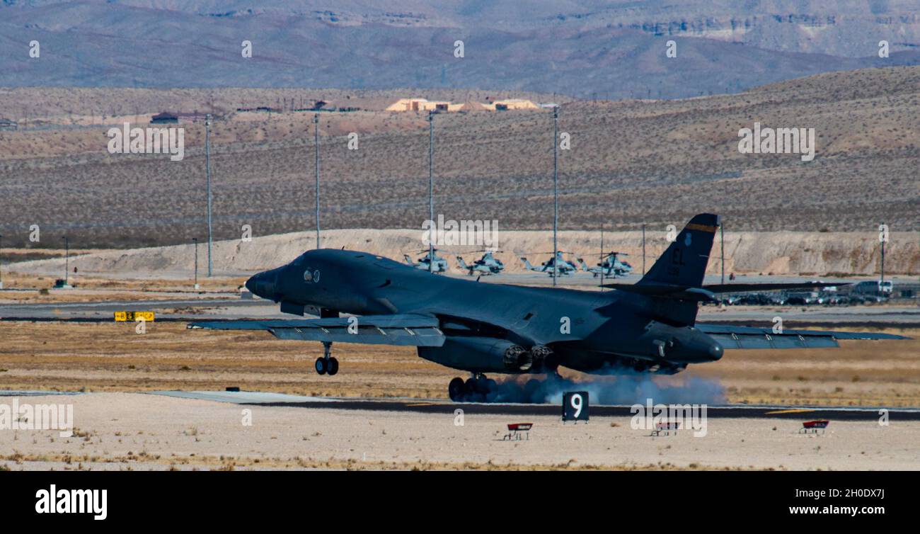 A B-1B Lancer bomber aircraft assigned to the 37th Bomb Squadron at ...