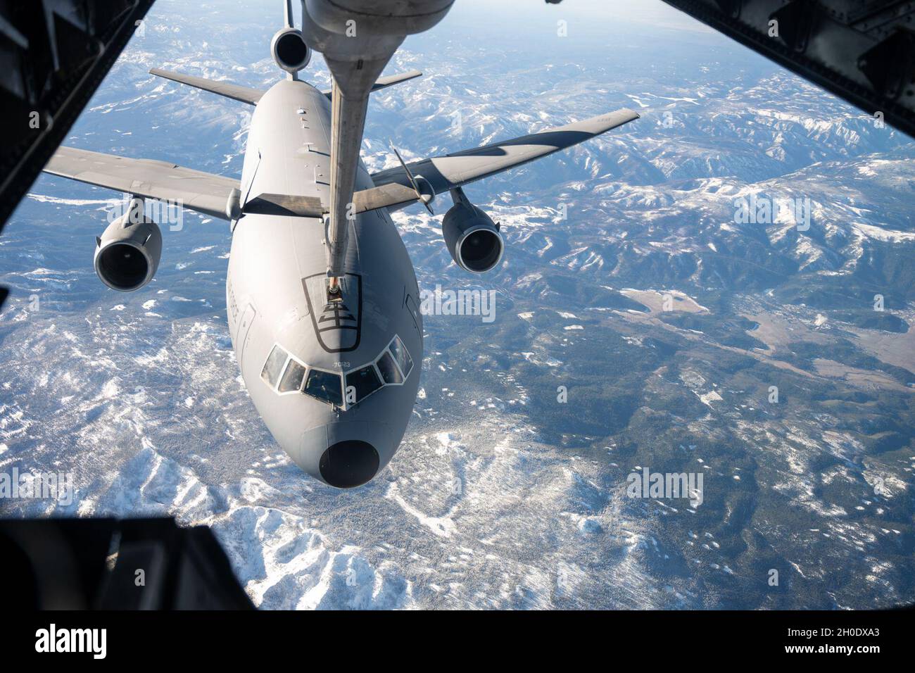 A KC-10 Extender makes contact with the boom of another KC-10 Extender ...