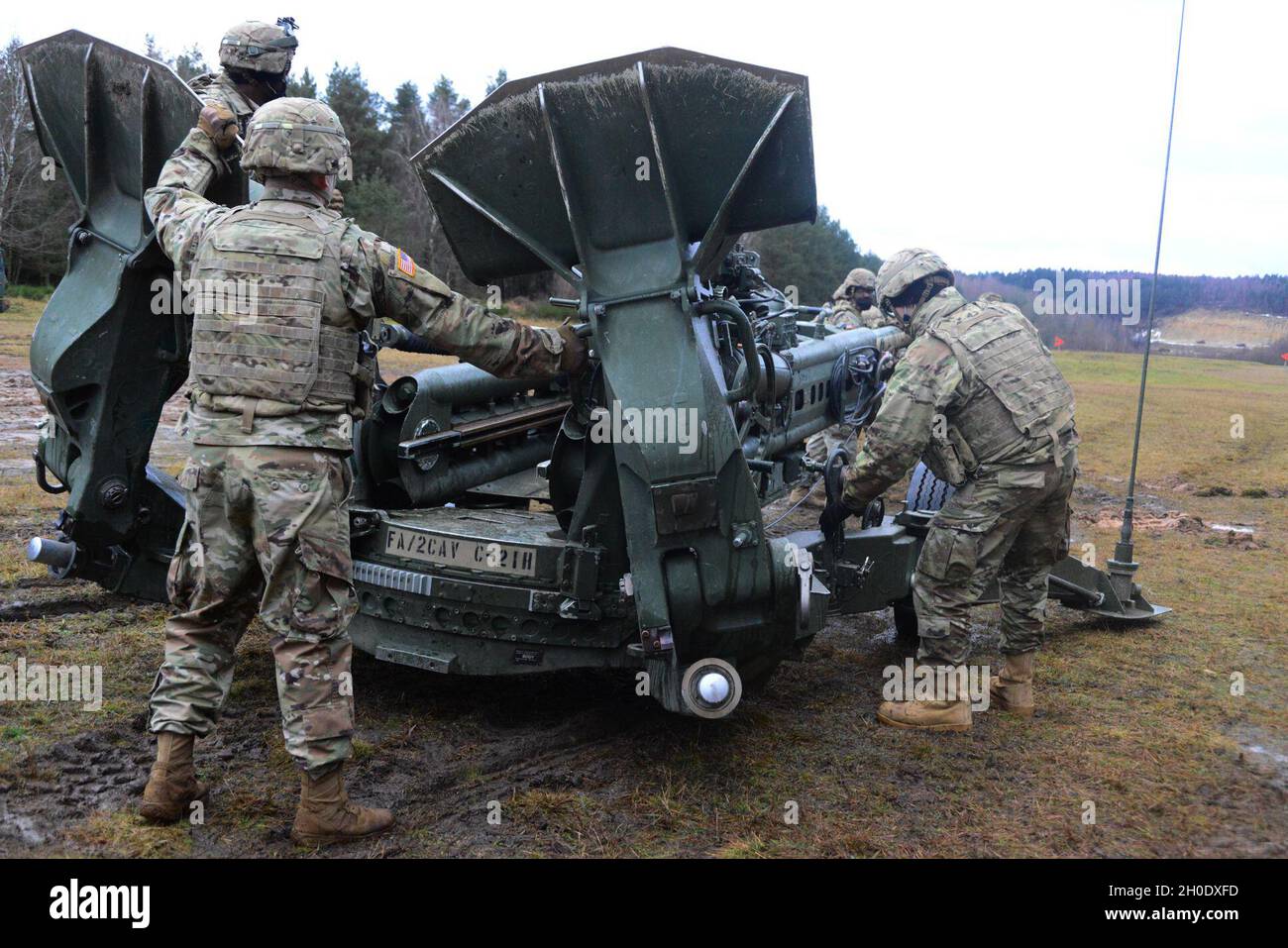 U.S. Soldiers assigned to the Cobra Battery, Field Artillery Squadron, 2nd Cavalry Regiment ...