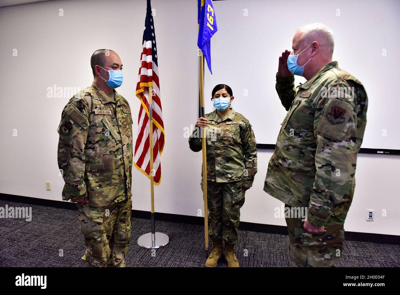 U.S. Air Force Lt. Col. Brent Dupper (right), incoming commander of the ...