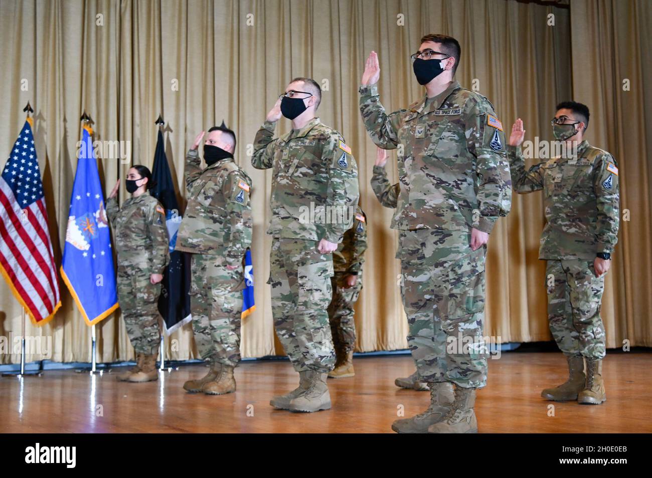 Enlisted inductees give the Oath of Office at the U.S. Space Force ...