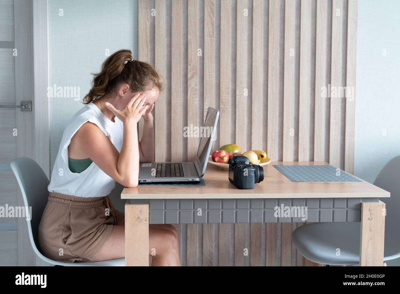 Tired woman home work hi-res stock photography and images - Alamy
