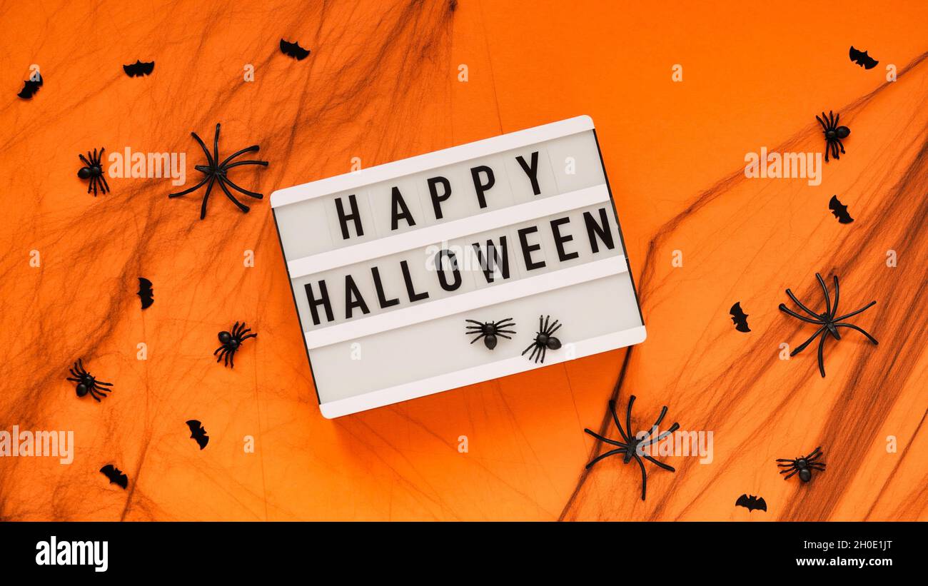 White board for text with the word Happy Halloween,bats and spiders in ...