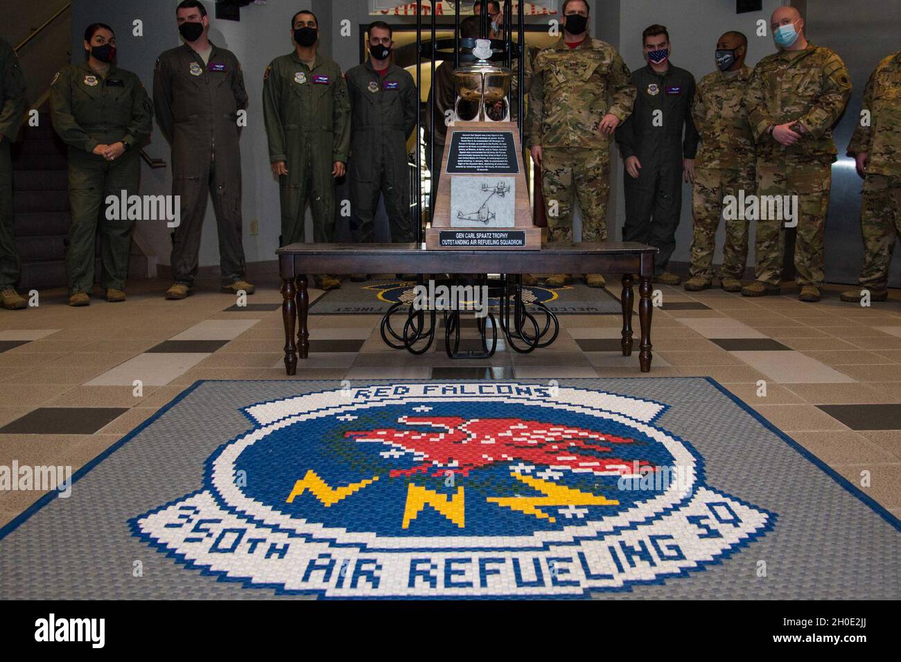 The 350th Air Refueling Squadron gathers before being awarded the Gen ...