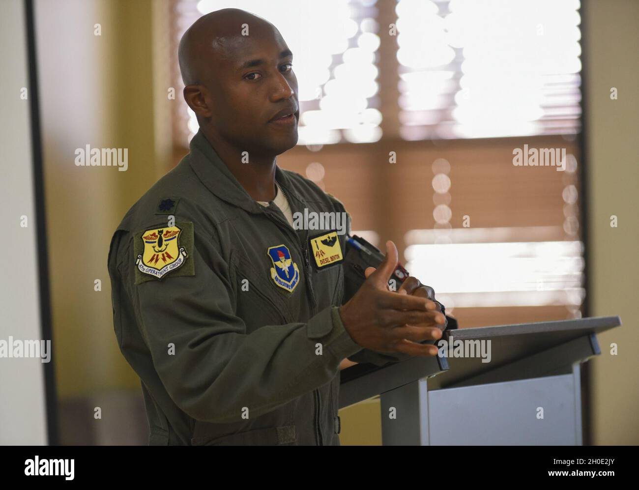 Lt. Col. Julian Benton, 47th Operations Group deputy commander, speaks ...