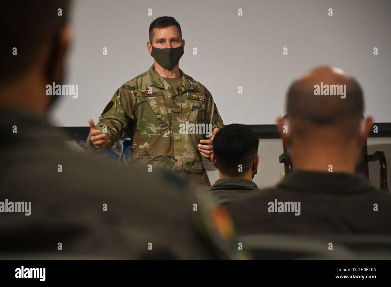 U.S. Air Force Col. Jon Wheeler, 33rd Fighter Wing commander, briefs ...