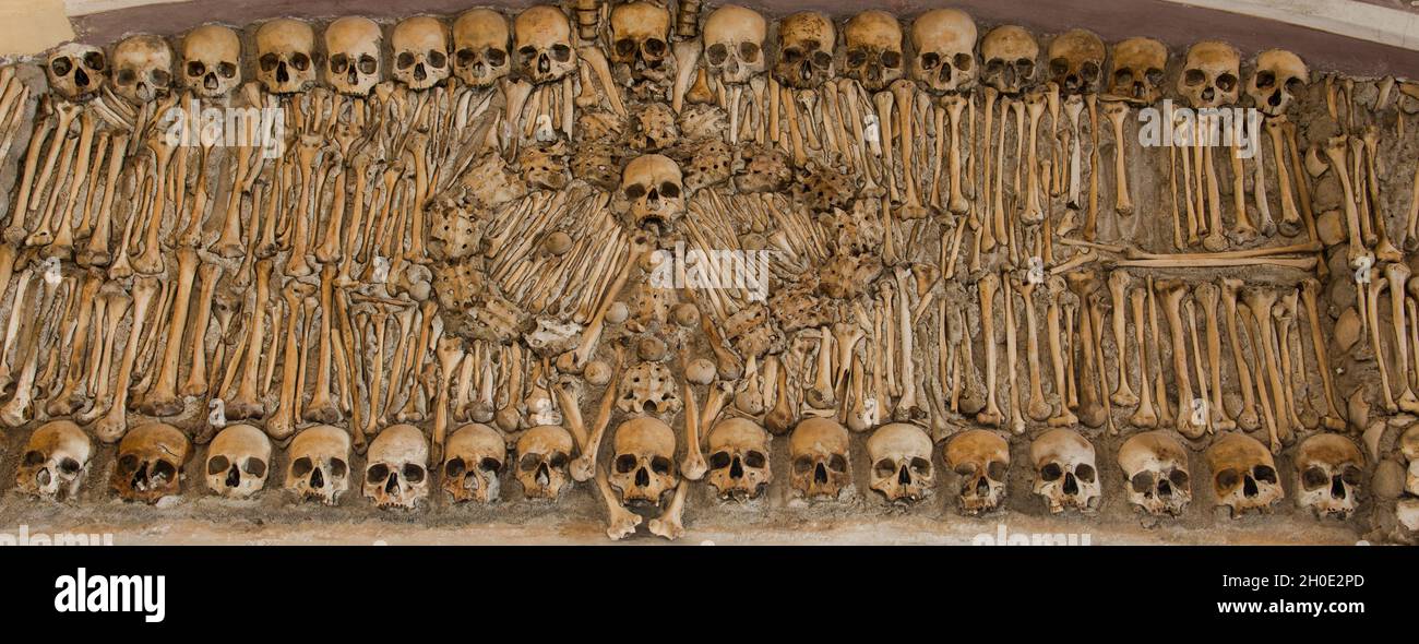 human skulls and bones in a wall Stock Photo - Alamy