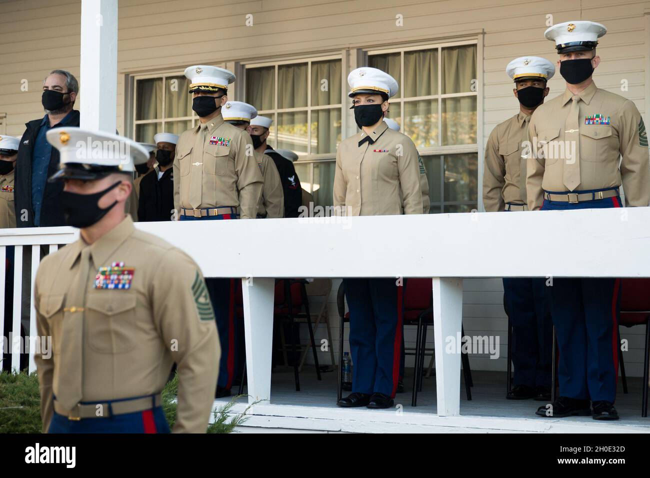 U.S. Marines with 1st Marine Division, stand at position of attention ...