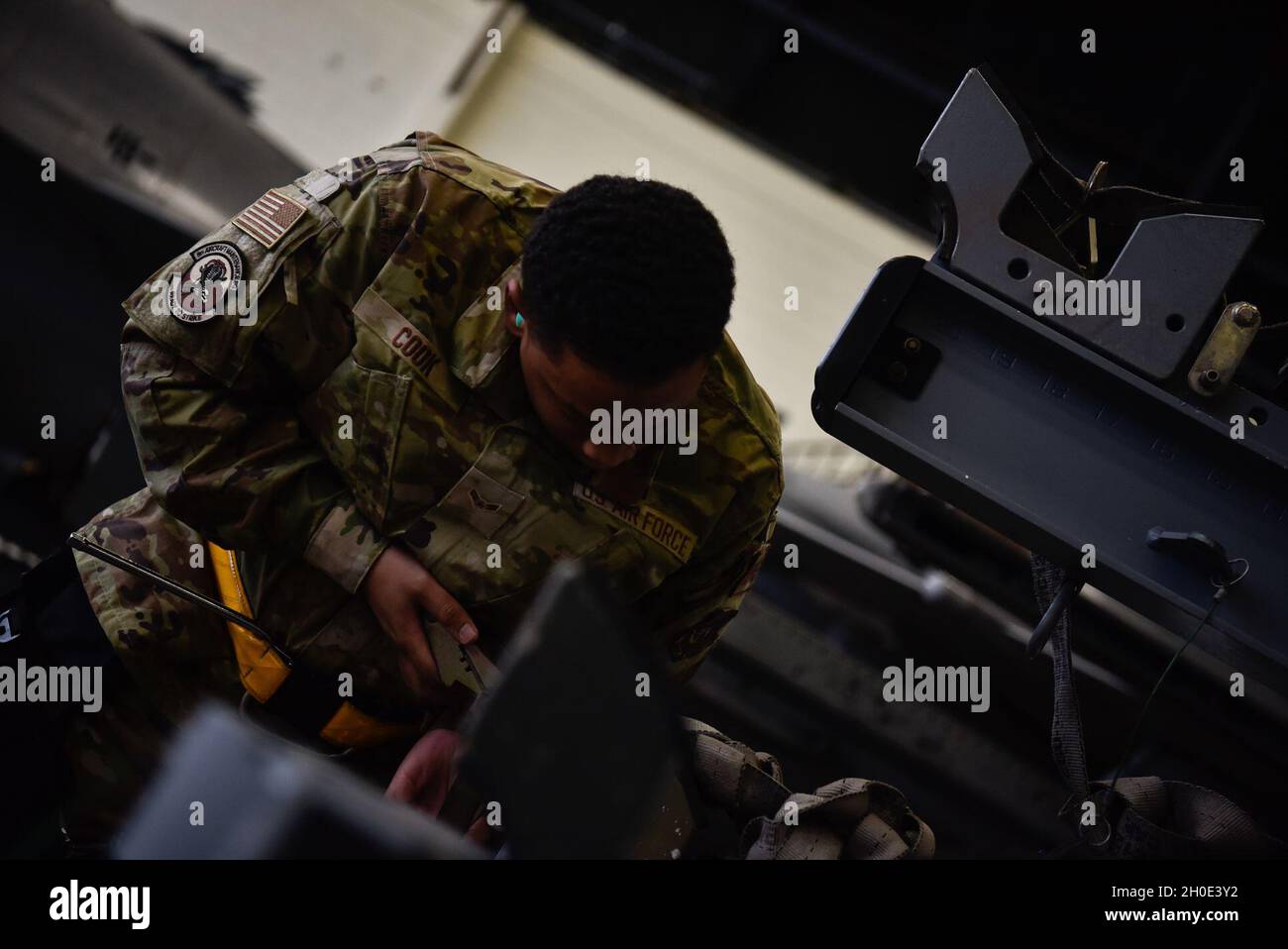 Airman 1st Class Joel Cook, 80th Aircraft Maintenance Unit weapons load ...