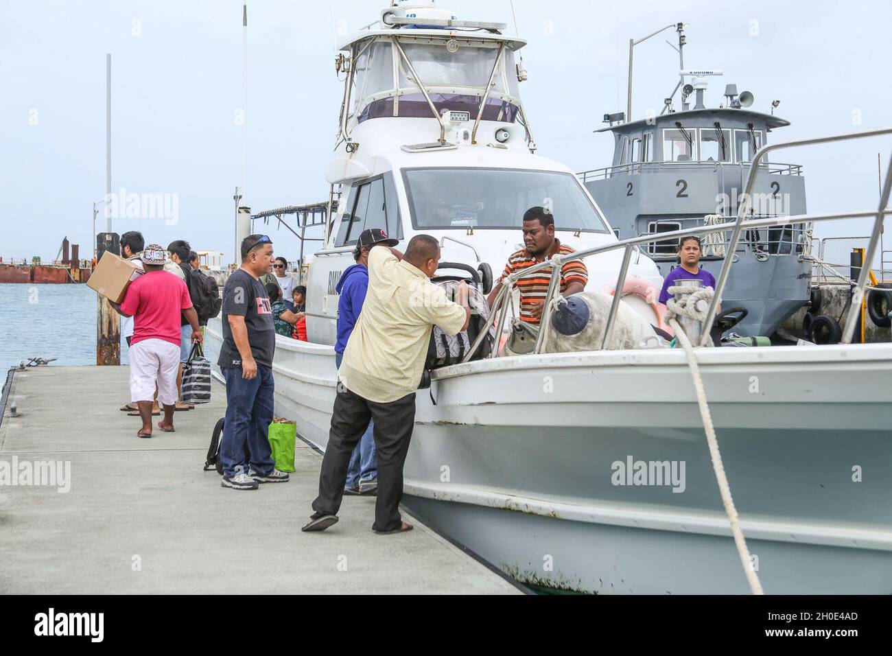 The crew of the White Boat helps Marshallese citizens aboard following ...