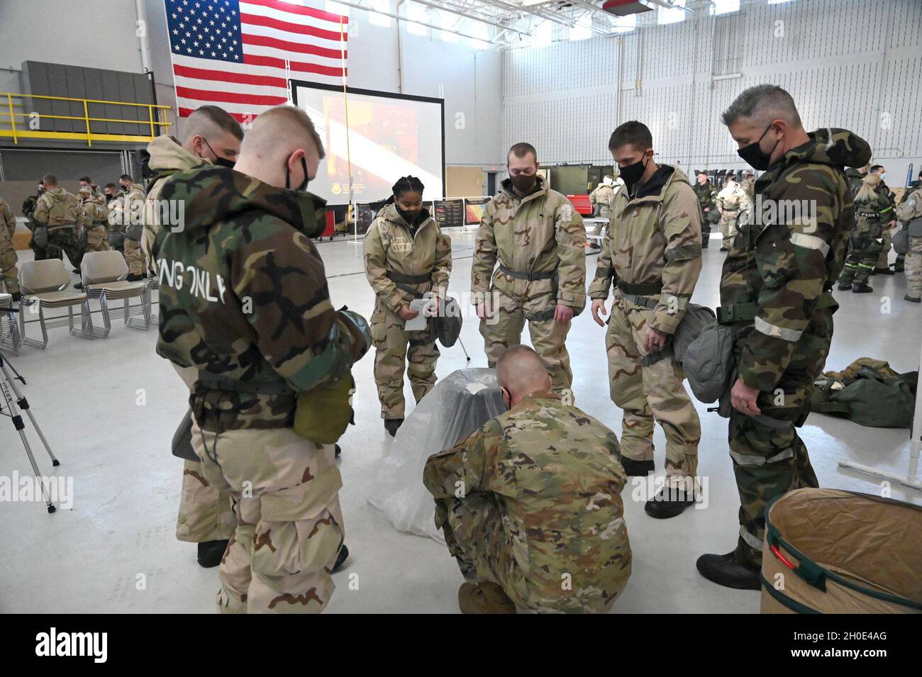 U.S. Air National Guard service members from the 119th Wing check M8 ...