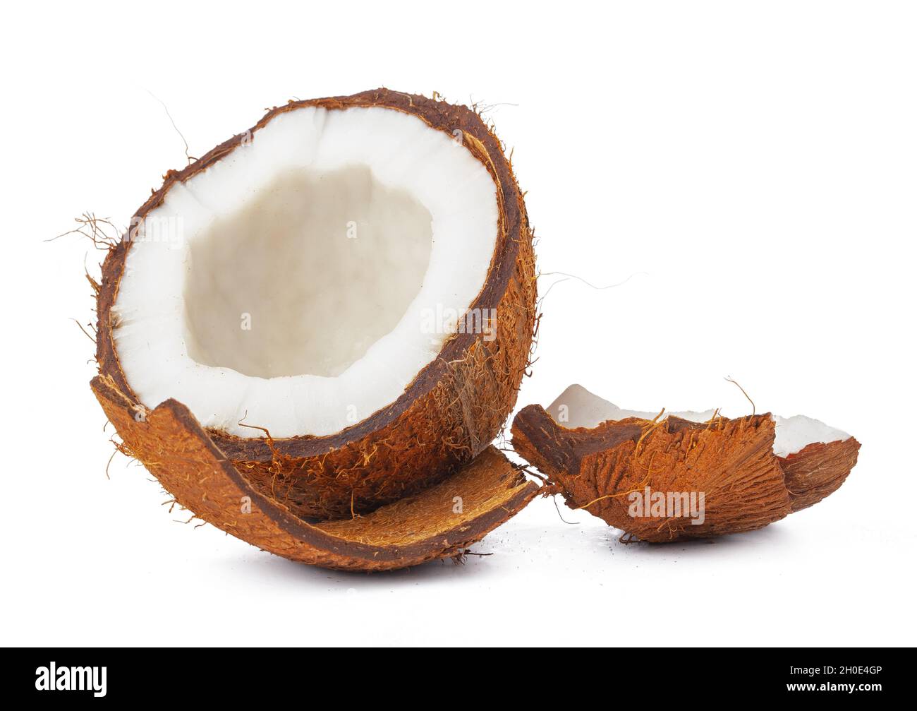 Cracked coconut ready to eat, on white background Stock Photo - Alamy
