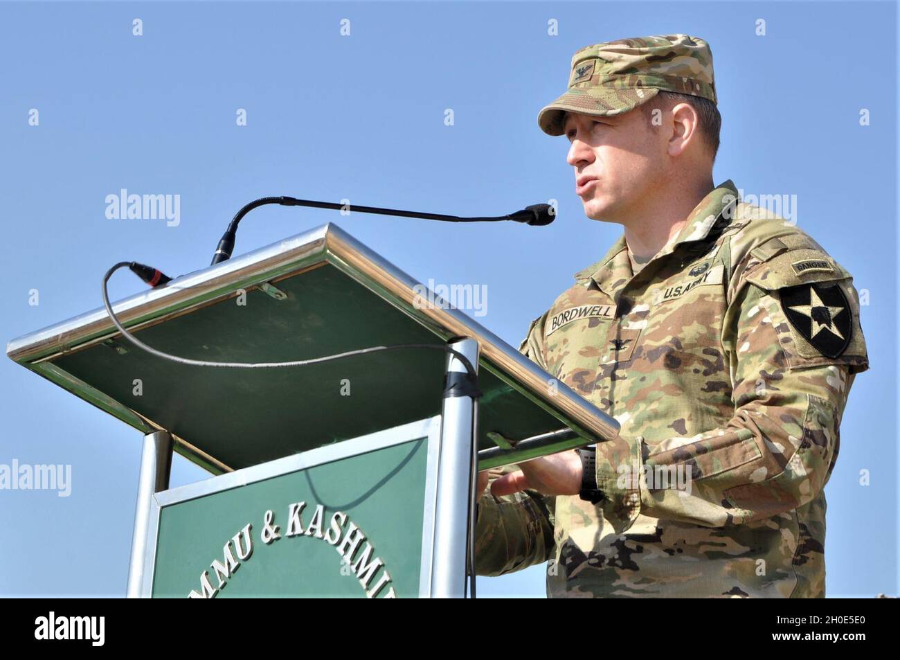 U.S. Army Col. Jared D. Bordwell, commander 1-2 Stryker Brigade, speaks ...