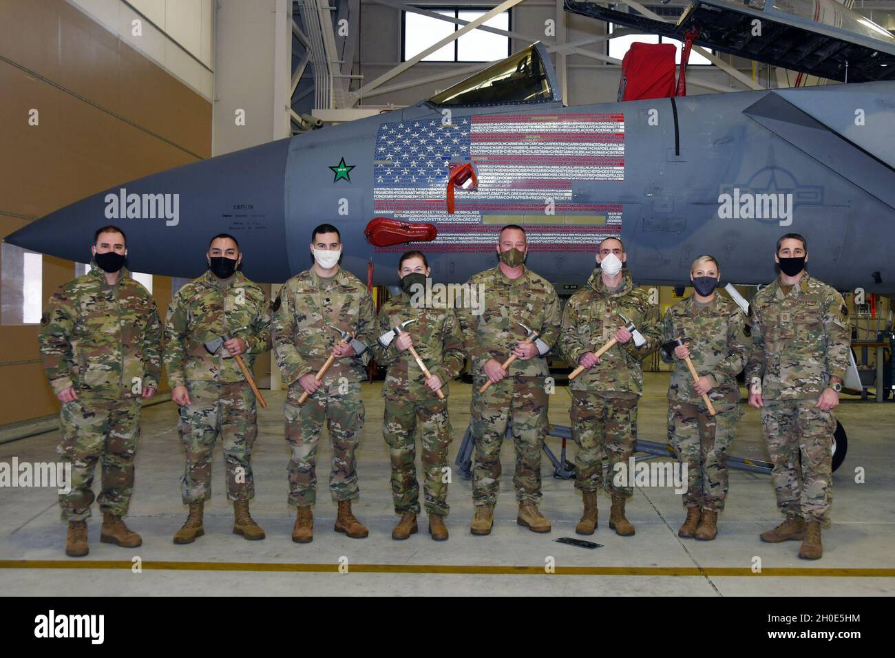 104th Fighter Wing 2020 Annual Award winners pose for a photo in front ...