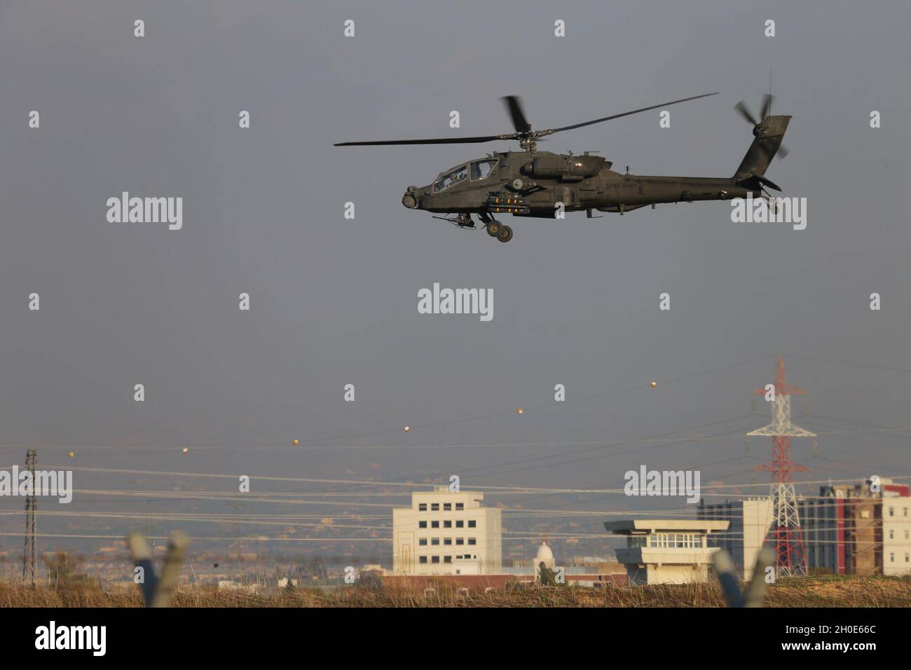 An AH-64 Apache helicopter, operated by Soldiers with 4-4th Attack ...