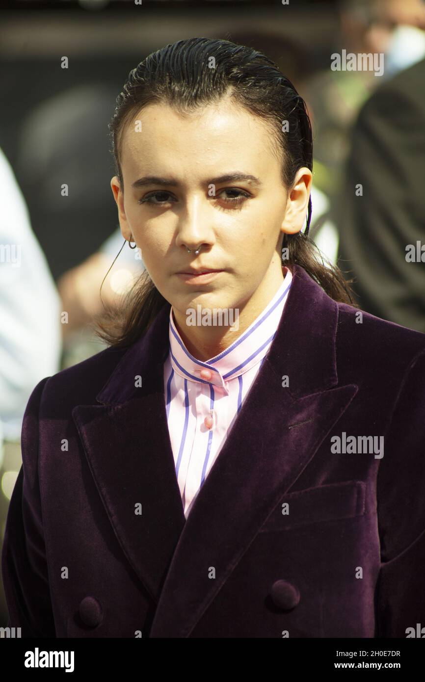 Italian singer Ariete arriving at the Etro fashion show during the ...