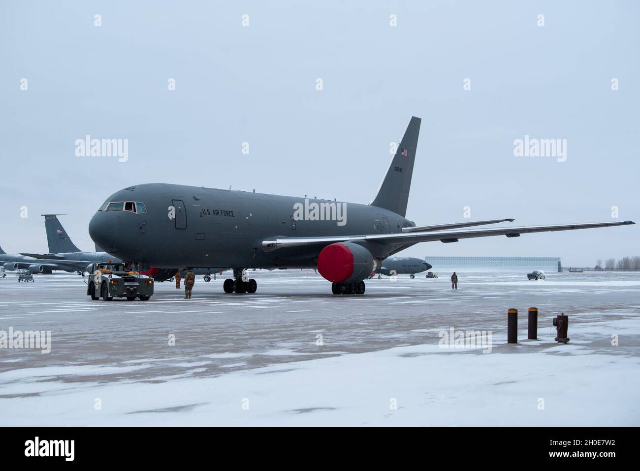 22nd Maintenance Squadron Airmen use a MB-2 aircraft tow tractor to ...