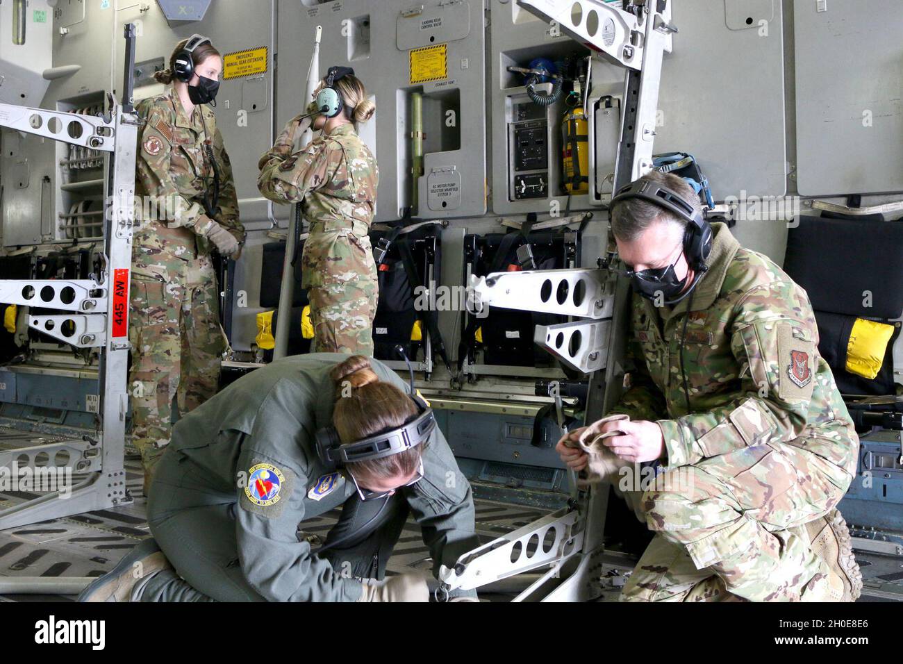 Members of the 445th Aeromedical Evacuation Squadron partake in a ...
