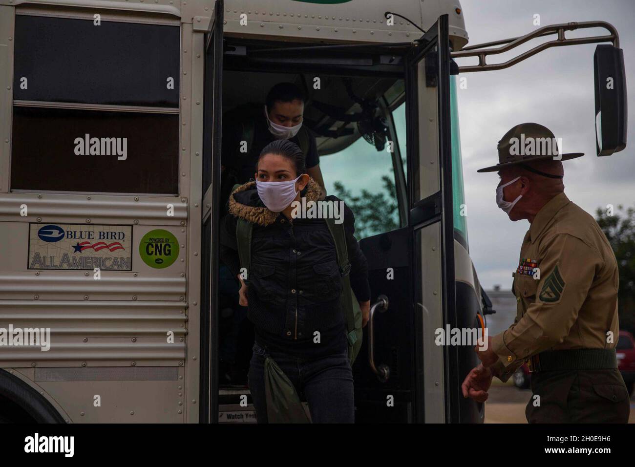 A new recruit with Lima Company, 3rd Recruit Training Battalion, steps ...