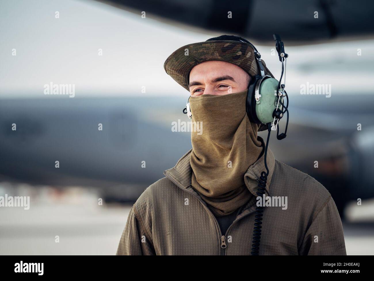 A U.S. Air Force KC-135 Stratotanker crew chief, assigned to the 350th ...