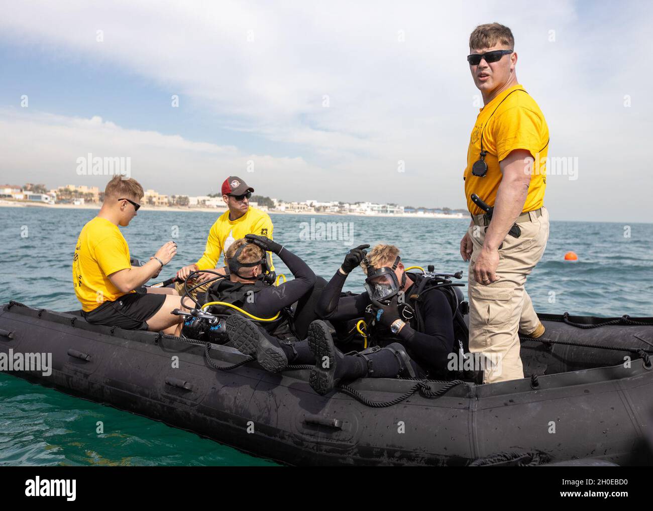 Soldiers with the 74th Engineer Dive Detachment prepare to dive as part ...
