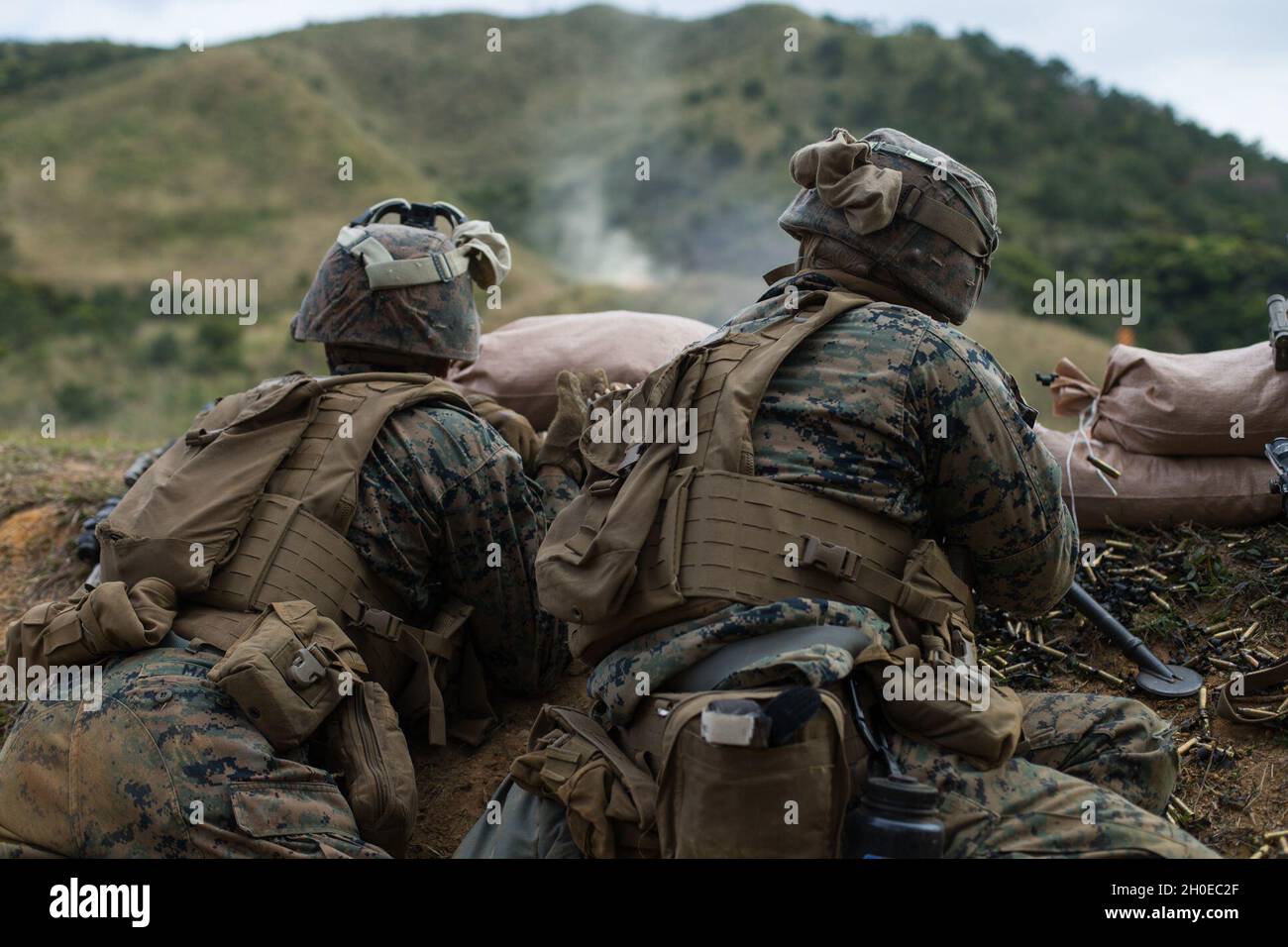 U.S. Marine Corps Lance Cpl. Christopher Jaco (right) and Lance Cpl ...