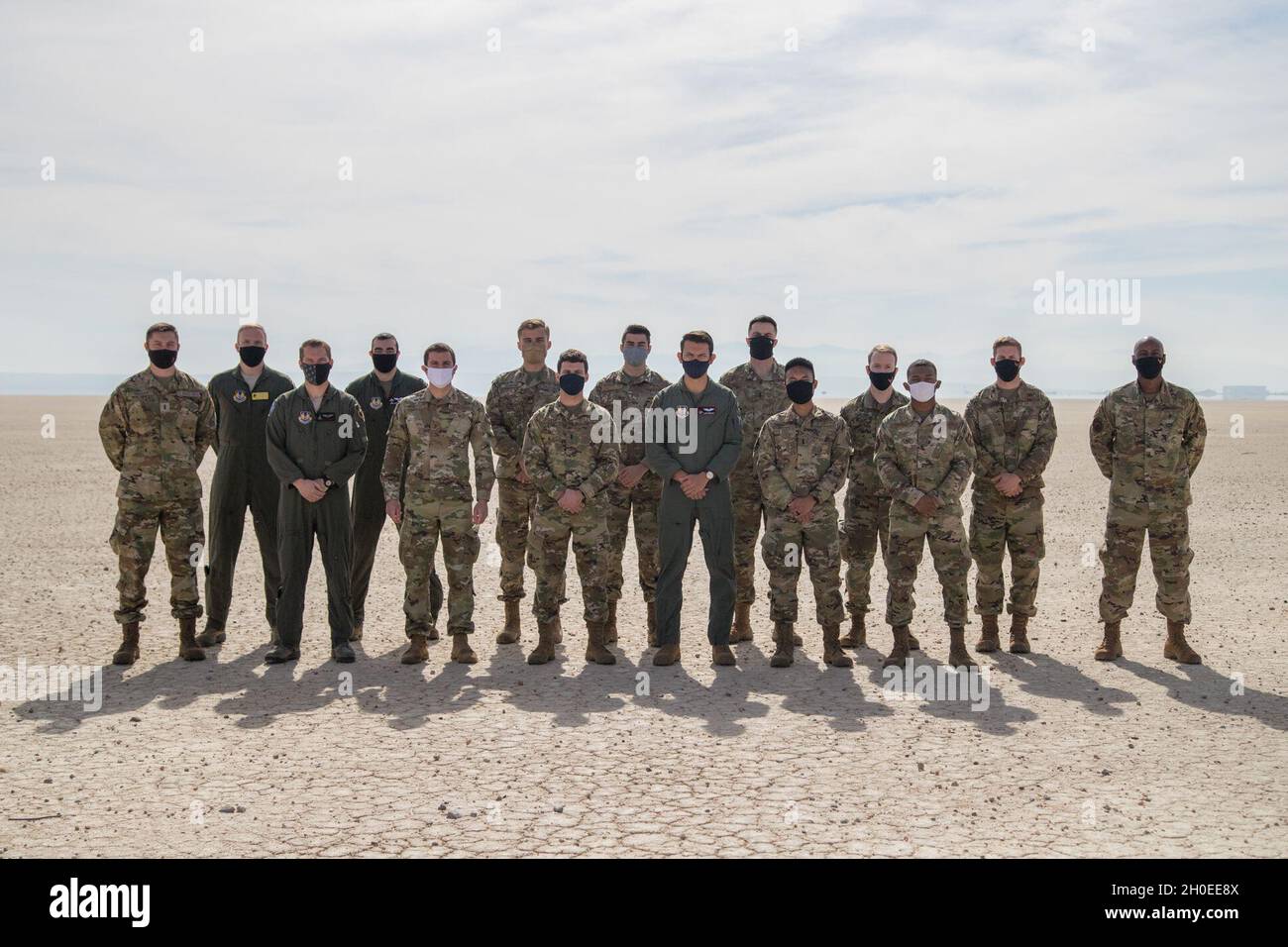 Airmen from Edwards Air Force Base, California, pose for a group photo ...