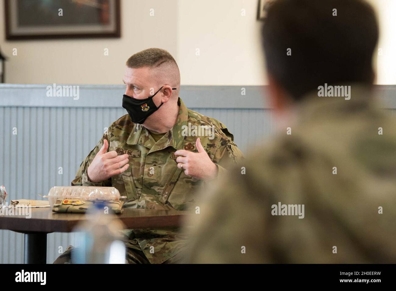 Chief Master Sgt. Chad Bickley, 18th Air Force command chief, has lunch ...