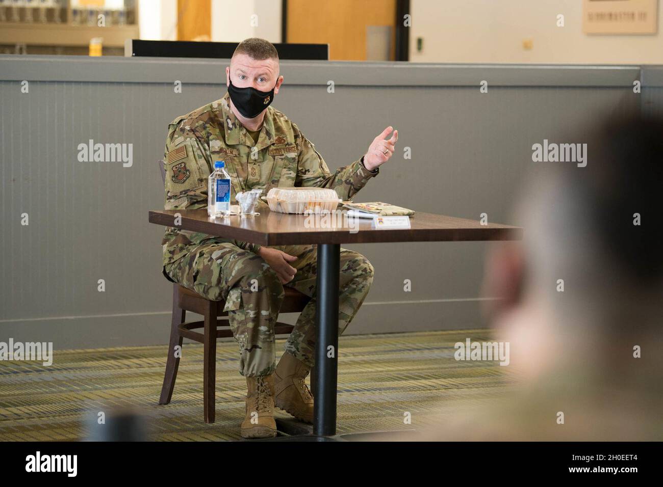 Chief Master Sgt. Chad Bickley, 18th Air Force command chief, has lunch ...