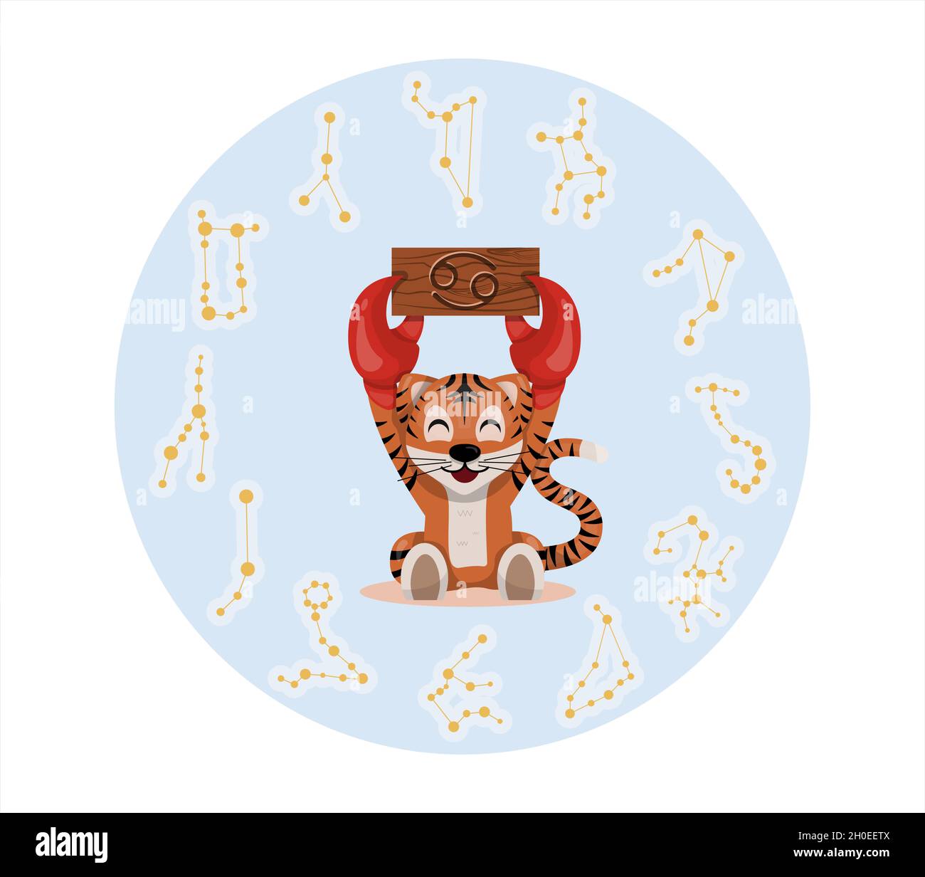 Tiger cub with cancer zodiac sign Astrological sign icon Vector cartoon ...