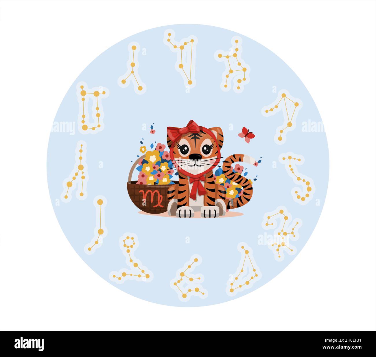 Tiger cub with virgo zodiac sign Astrological sign icon Vector cartoon ...
