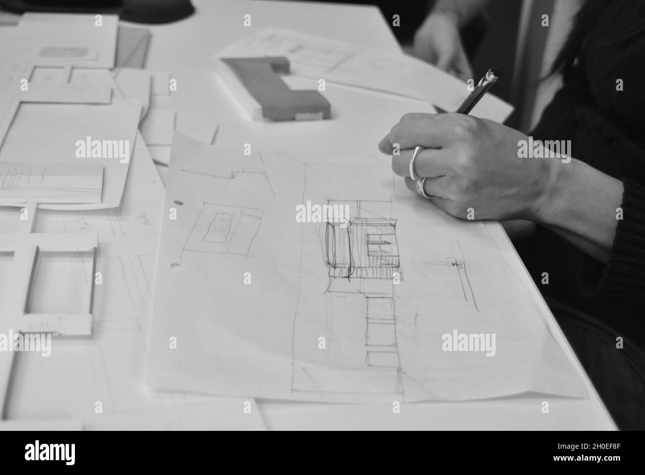 Hands writing. Black and white photo Stock Photo - Alamy