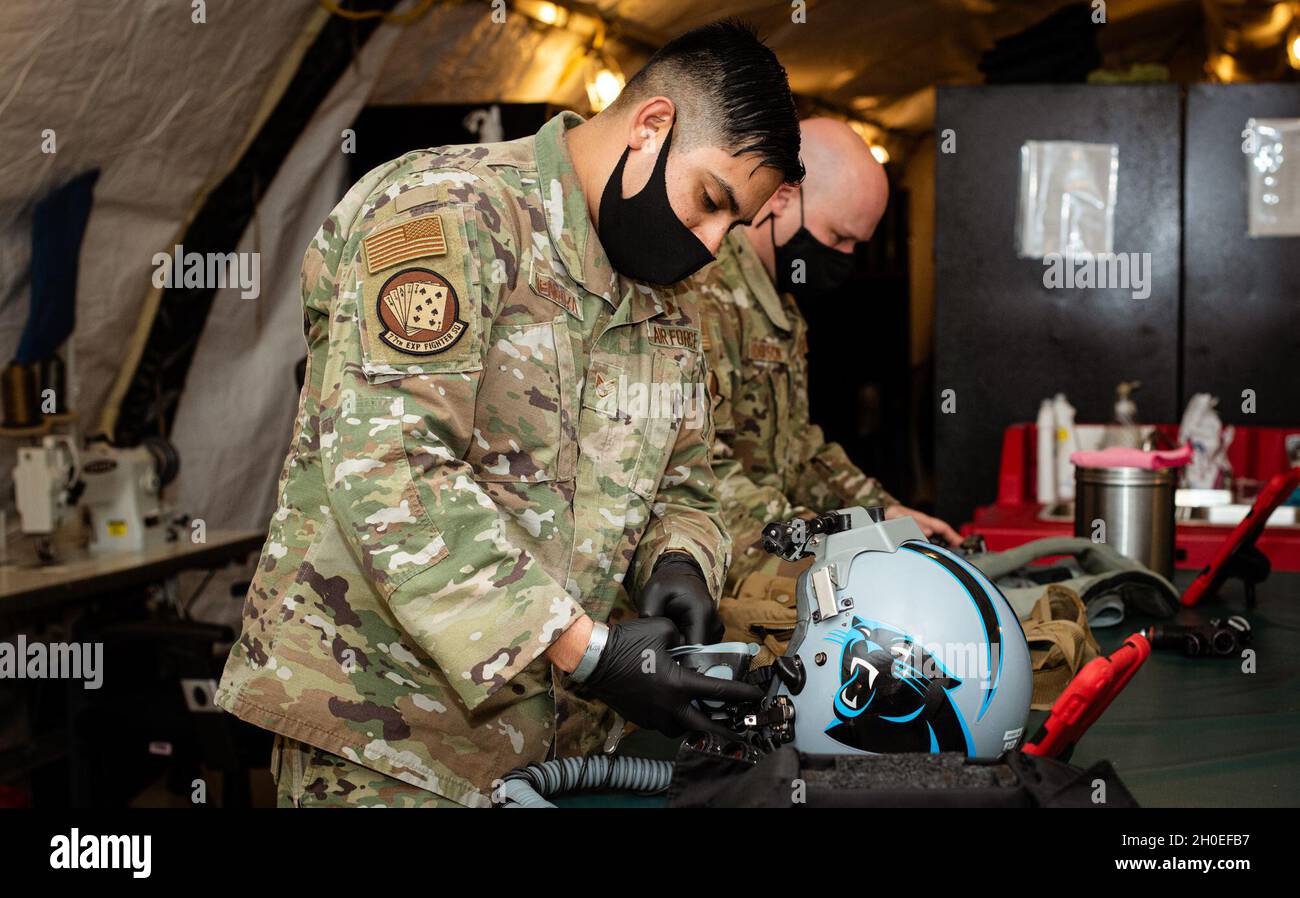 Airmen from the 378th Expeditionary Fighter Squadron aircrew flight ...