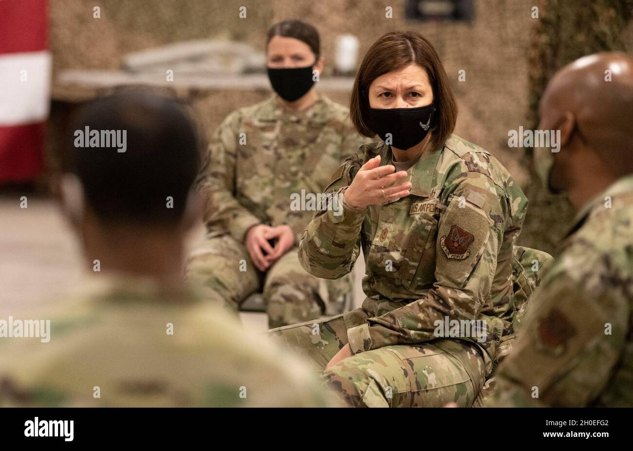 Chief Master Sgt. of the Air Force JoAnne S. Bass speaks with Chief ...