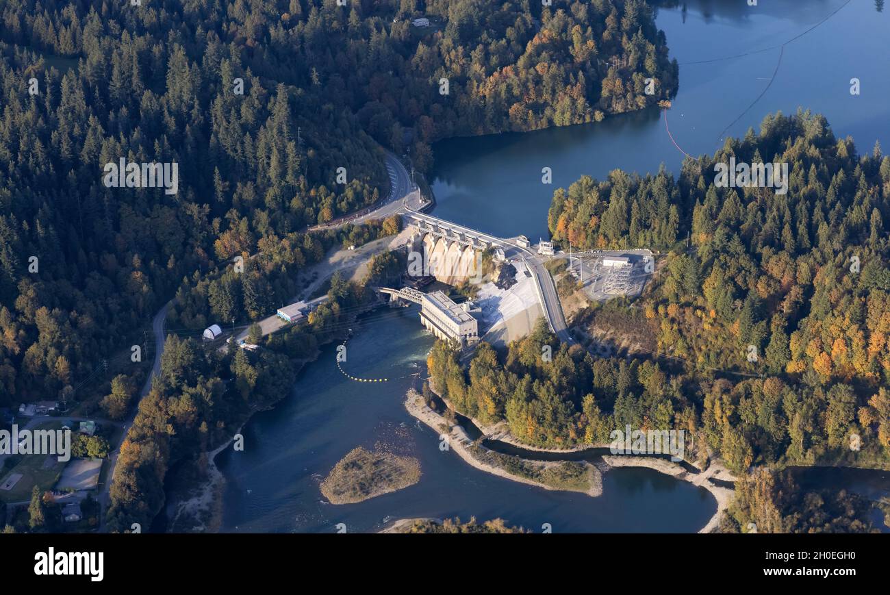 Aerial view from airplane of a water dam by Hayward Lake Stock Photo ...
