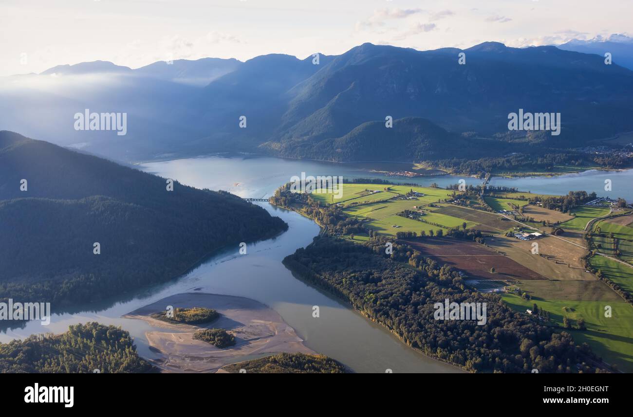 Aerial View of Fraser Valley with Canadian Nature Mountain Landscape ...