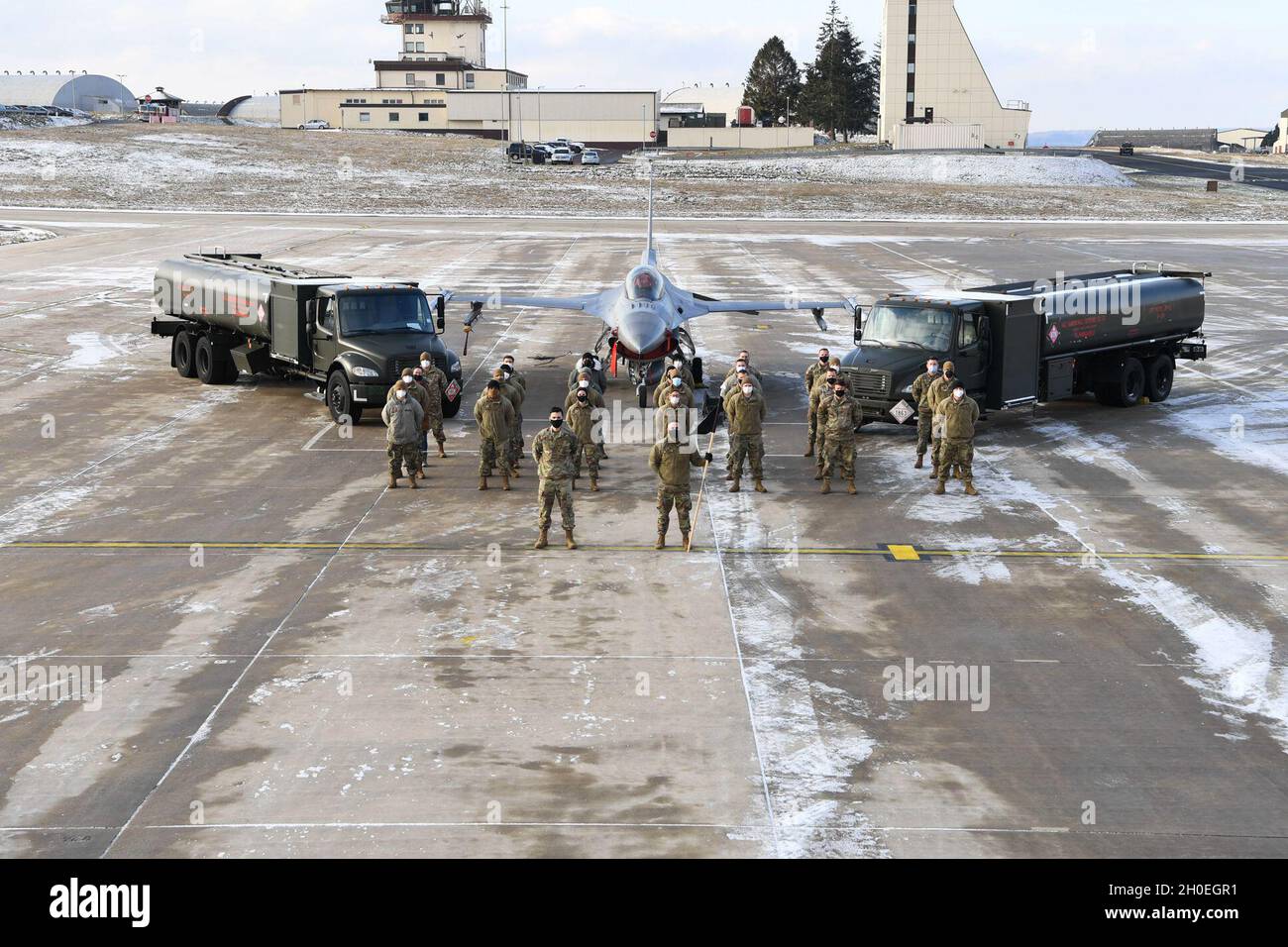 Members of the 52nd Fighter Wing POL Squadron pose for a squadron photo ...