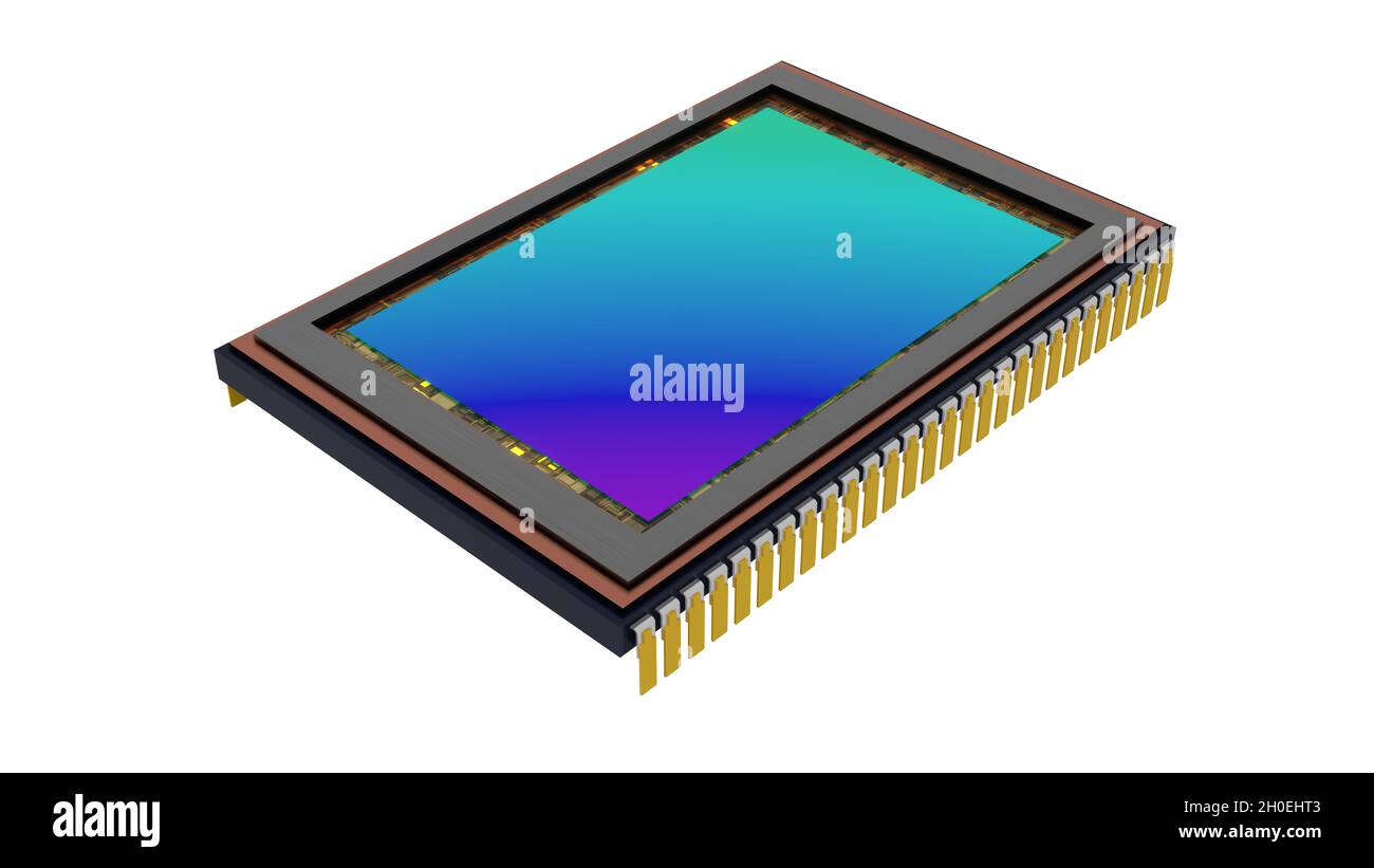 Sensor of modern digital camera. top side view, iridescent matrix ...