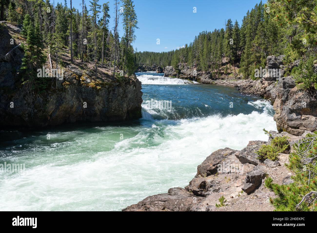 Brink of the Upper Falls viewpoint in Yellowstone National Park Stock ...