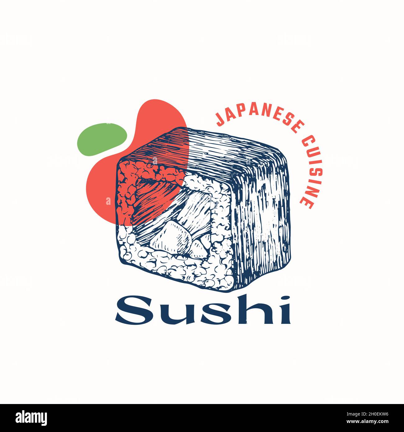 Japanese Food Abstract Sign, Symbol or Logo Template. Hand Drawn Sushi ...