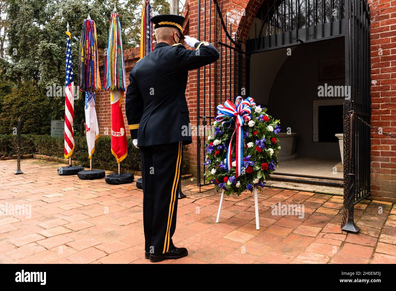 U.S. Army Maj. Gen. Omar J. Jones renders honors during a wreath laying ...